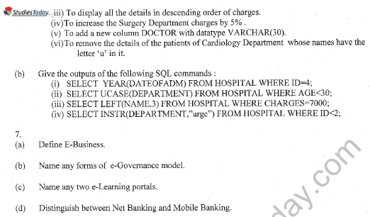 Cbse Class 11 Informatics Practices Question Paper Set K Solved